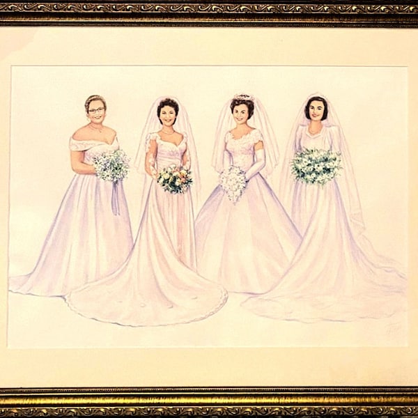 Custom Generational Wedding Portrait Illustration Generation Wedding ...