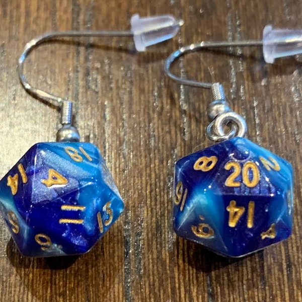 Mini D20 Dice Earrings / Swirl - Glow in the Dark - Glitter / 10mm ...