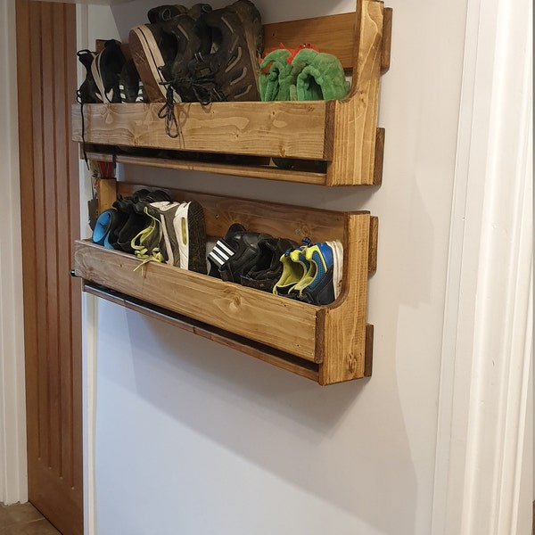 Set of 2 Large Shabby Chic Wooden Shoe Racks Rustic Vintage Shoe ...