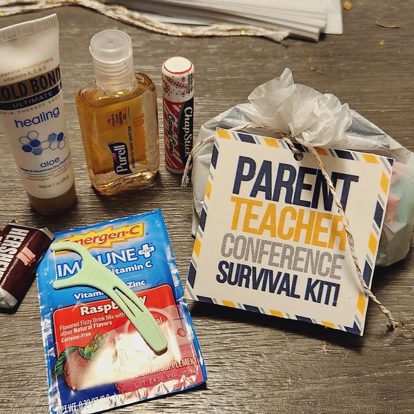 Parent Teacher Conference Survival Kit Square Gift Tags | Navy and ...