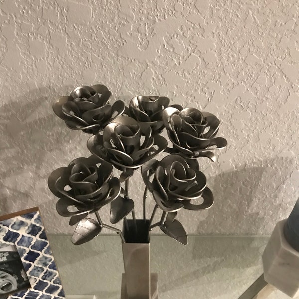 Half Dozen Metal Roses, Six Metal Roses, Welded Metal Rose Sculptures ...