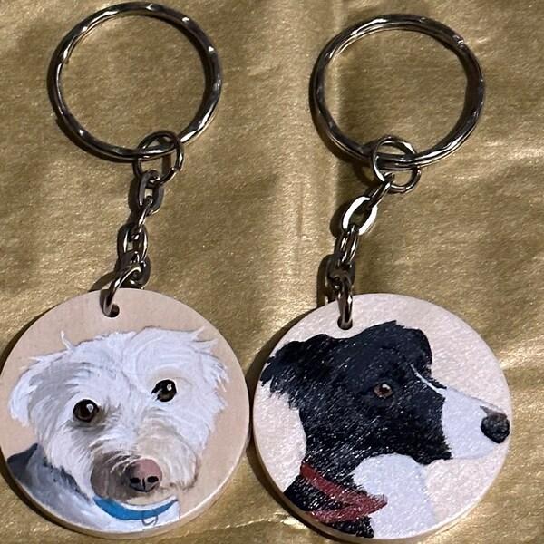 Personalised Round Pet Keyring | Hand Painted Custom Dog or Cat ...