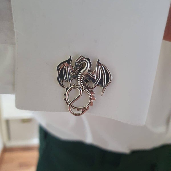 Dragon Cufflink Silver Dragon Cuff Links Nerd Geeky Wedding - Etsy