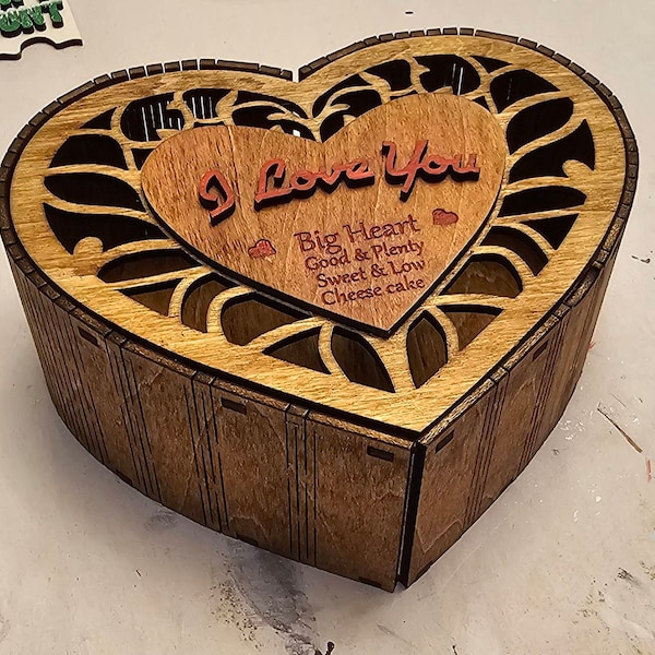 Heart Shape Laser Cut Wooden Gift Box for Valentine’s Day, Jewelry Case ...