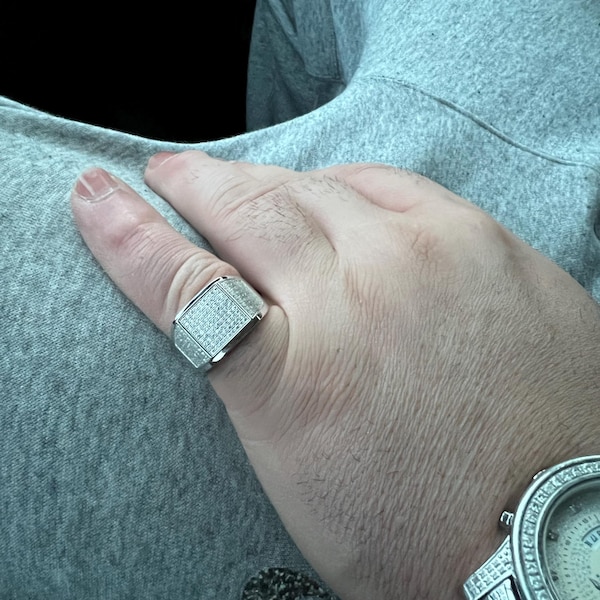 Moissanite Ring for Men Statement Band Pinky Ring Hip Hop Rapper Iced ...