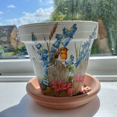 Robin Plant Pot for Inside or Out Decoupaged, Robins, Garden Gifts - Etsy