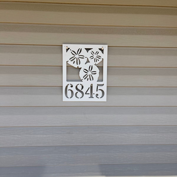 Custom White Sand Dollar Weatherproof PVC House Number Sign - Coastal ...