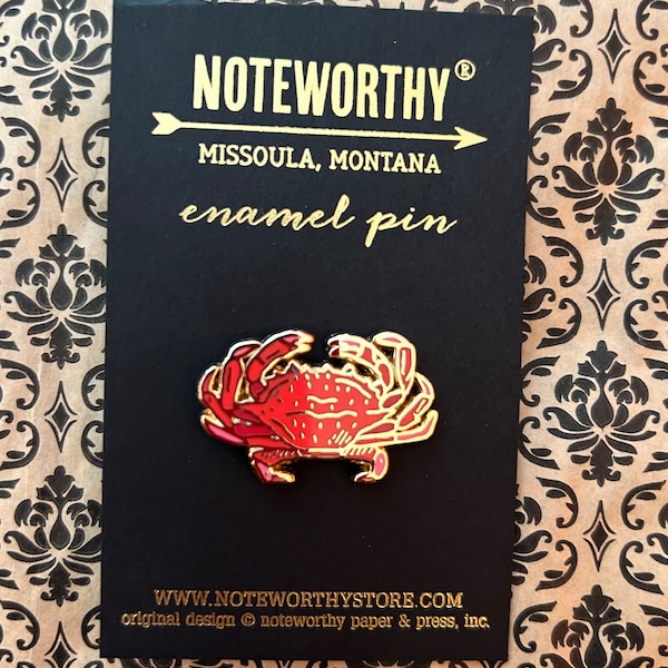 Crab Enamel Pin, Red and Gold Crab Pin, Single Hard Enamel Pin With ...