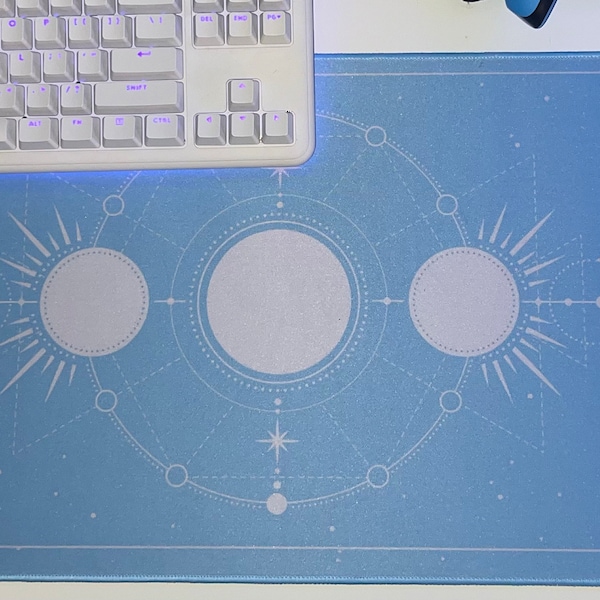 Light Blue Desk Mat Moon Phases, Cute Mousepad, Pastel Goth Neutral ...