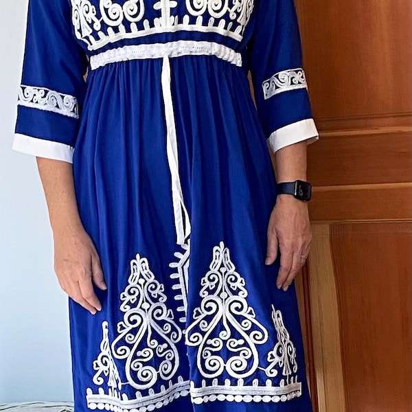 Blue Tunic Embroidered Kaftan, Bohemian Embroidery Tunic Dress ...