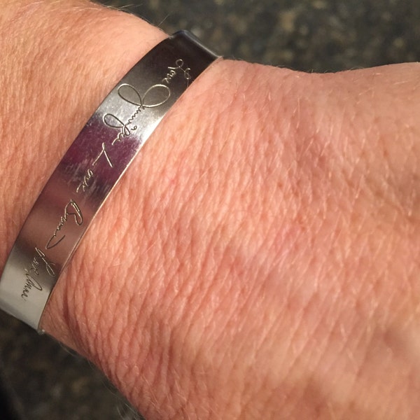 Engraved Handwriting Cuff Bracelet – Sterling Silver Personalized ...