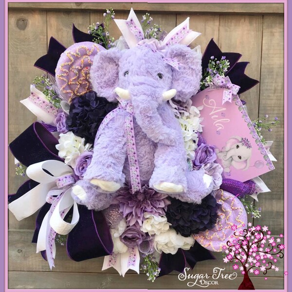 Purple Elephant Bundle 16 Clip Art, Watercolor Baby Girl Elephants With ...