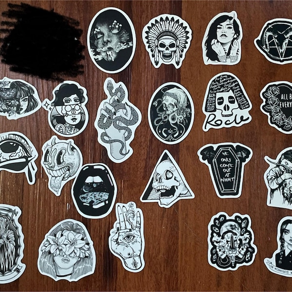 10-100 Pcs Random Gothic Stickers Dark Horror Vinyl Waterproof Black ...
