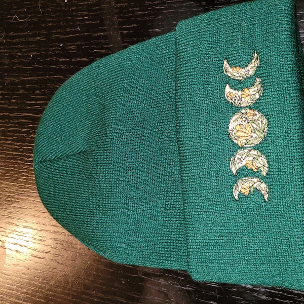 Floral Moon Phase Beanie - Embroidered Beanie - Boho Beanie - Winter ...