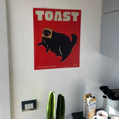 Blue Toast Cat Wall Print, Black Cat Wall Art, Cat Lover Gift, Digital ...