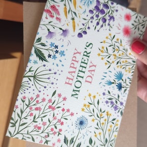 Happy Mothers Day Card Botanical Wildflowers Flower Garden Watercolour ...