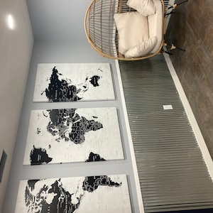 Hanging World Map Canvas, Rustic Frame Home Decor, Earth Colors World ...