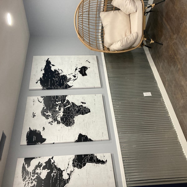 Hanging World Map Canvas, Rustic Frame Home Decor, World Map Wall Art ...