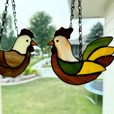 Pattern Rooster and Hen Stained Glass Suncatcher - Etsy