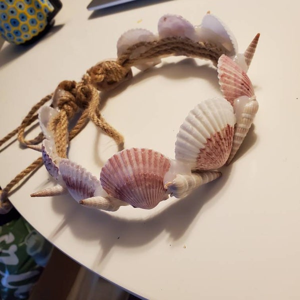 Rare Rainbow Moon Shell Mermaid Choker on Beige Cord. Adjustable up to ...
