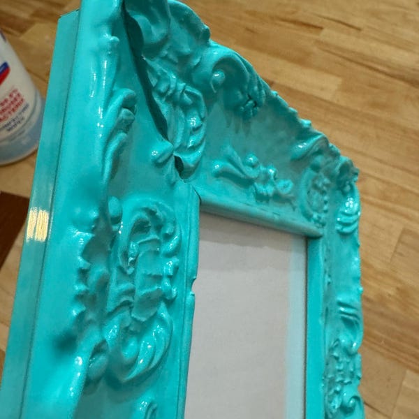 Victorian Glossy Picture Frames Lacquer Ornate Funky Aqua Green Yellow ...