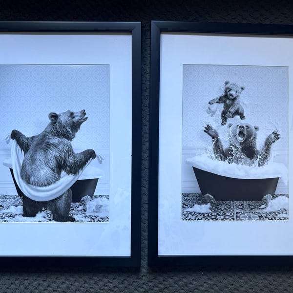 Highland Cow in a Shower Cap Print, Cow Bathing, Funny Bathroom Print ...