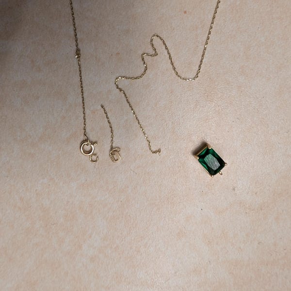 14k Solid Gold Rectangle Emerald Necklace, Minimalist Necklace, Emerald ...