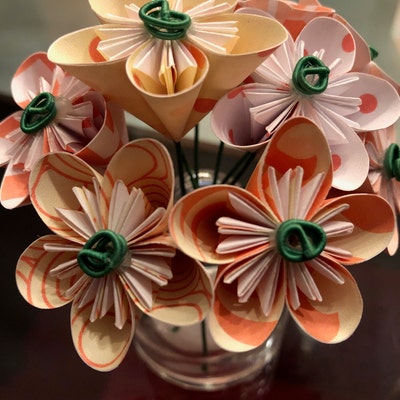 Mini Origami Paper Flower Bouquet in Coral - Etsy