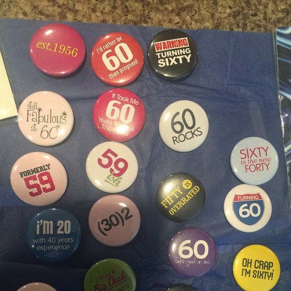60th Birthday Pins (10 Pack) Turning 60 Party Favors Pinback Buttons, 1 ...