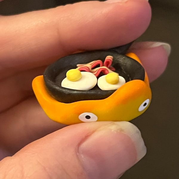 Calcifer Under Frying Pan With Bacon and Eggs - Miniature Polymer Clay ...