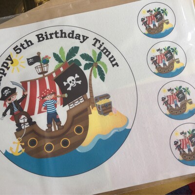 Pirate Ship Round Edible Cake Icing or Wafer Topper Decoration - Etsy