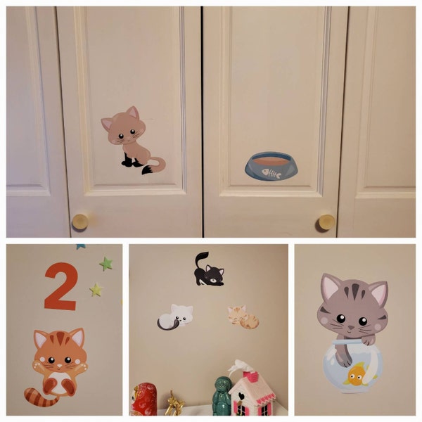 Kitten Wall Decals, Kids Fabric Wall Decals, Cats Wall Decal, Removable ...