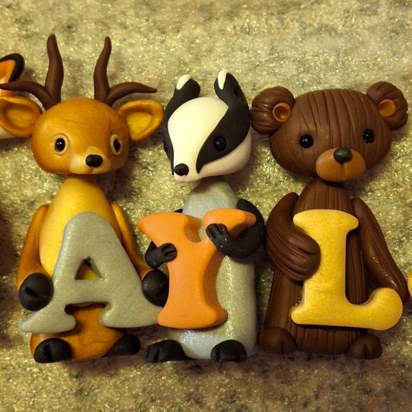 Forest Woodland Animal Theme Cake Topper Birthday Letters Name Age Baby ...