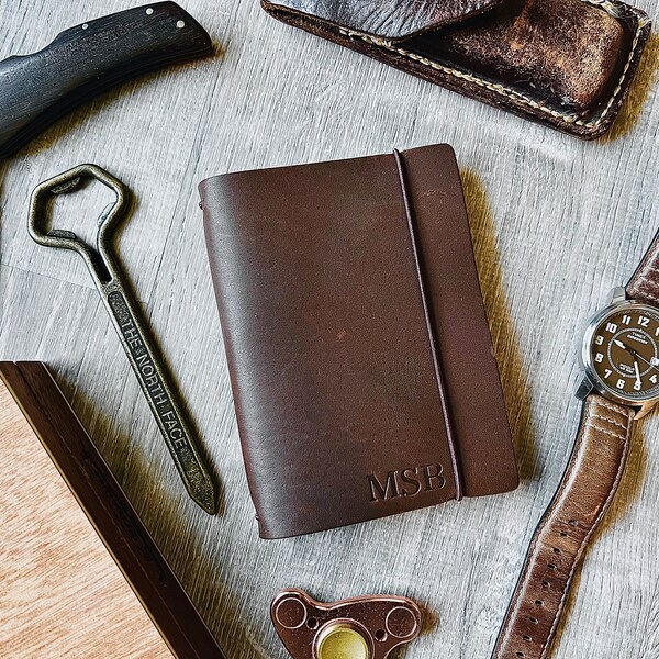 REFILLABLE Personalized Leather Pocket Journal With Elastic Closure ...