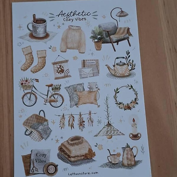 Handmade Sticker Sheet - Aesthetic Cozy Vibes | Journal Stickers ...
