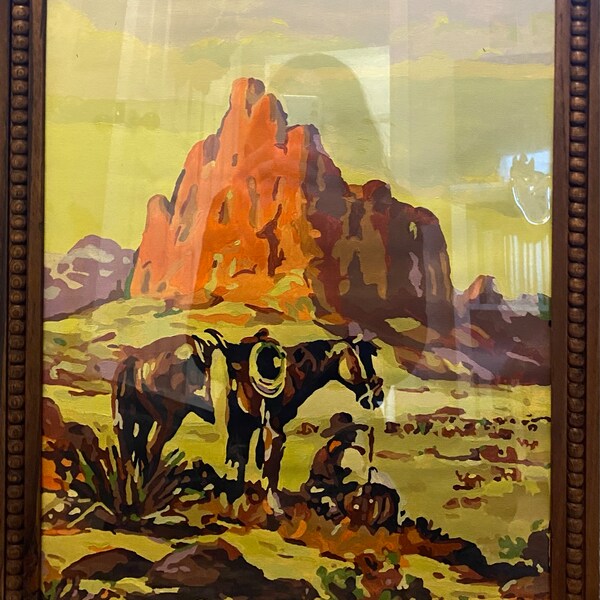 Vintage Style PAINT by NUMBERS Kit Adult Cowboy Ranch Scene Art Easy ...