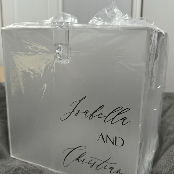 Personalized Scripted Name Card Box Wedding Acrylic Card Box With Lock ...