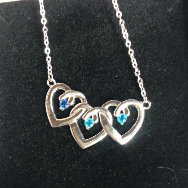 Personalized Three Heart Pendant Necklace | 3 Birthstones and 3 Names ...