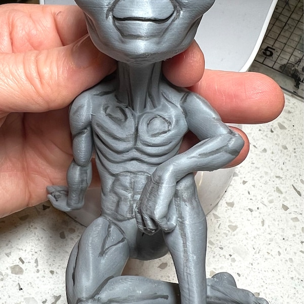Sitting Alien, Alien Desk Decor, Outer Space Themed Figurine, Happy ...