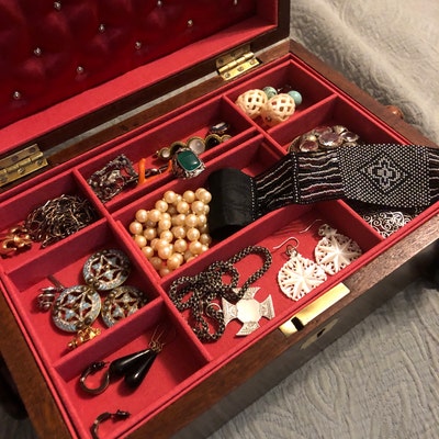 Victorian Jewellery Box Antique Inlaid Walnut With Red Interior - Etsy UK