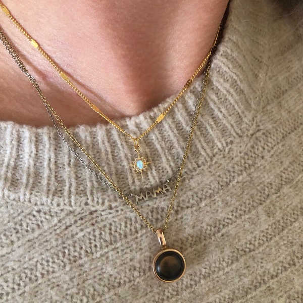 18K GOLD Opal North Star Necklace Minimalist Opal Jewelry Set Celestial ...