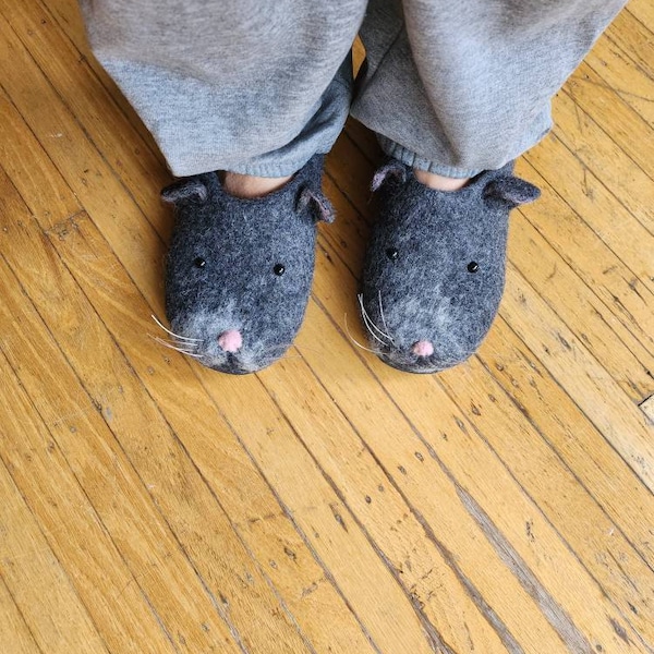 Mouse Woman Slippers, Custom Gray Mice, Rat, Felted, Personalized ...