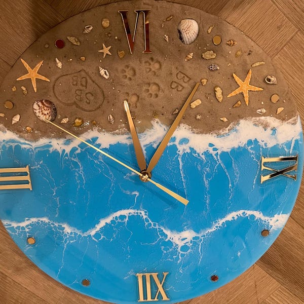 Resin Ocean Clock, Teal Wall Clock, Ocean Wave Clock, Beach Theme Room ...