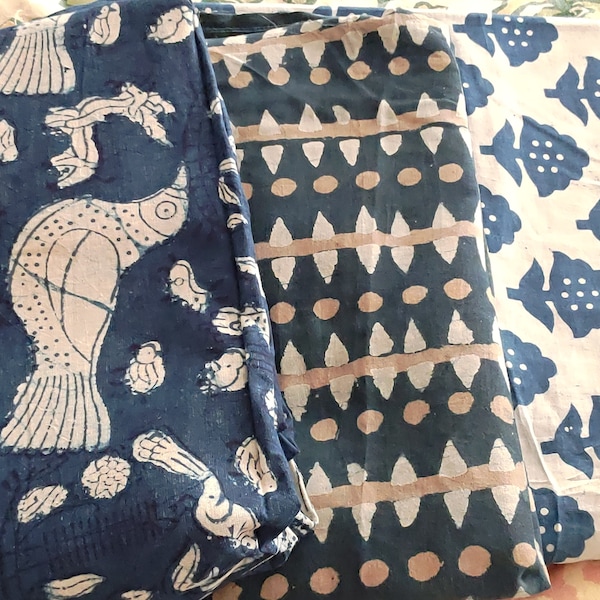 Indigo Blue Cotton Fabric Dabu Hand Block Printed Natural Vegetable Dye ...