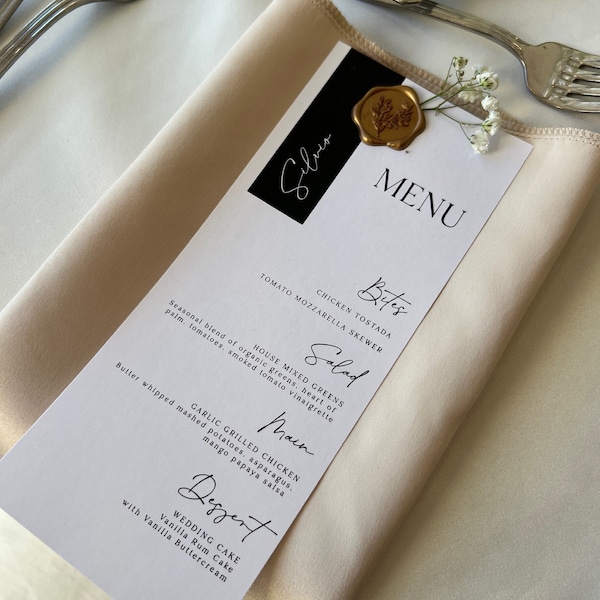 Personalized Wedding Menu Template, Printable Place Card Menu Combo ...