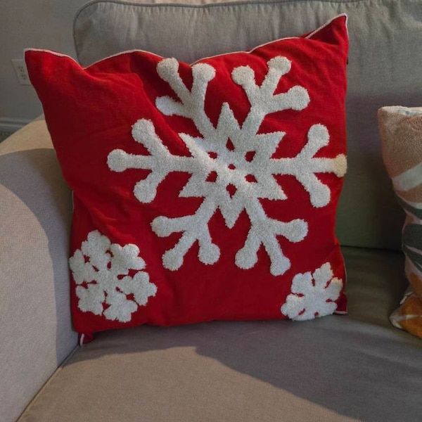 Snowflake Embroidered Throw Pillow Cover: Neutral Winter Decor (fits ...