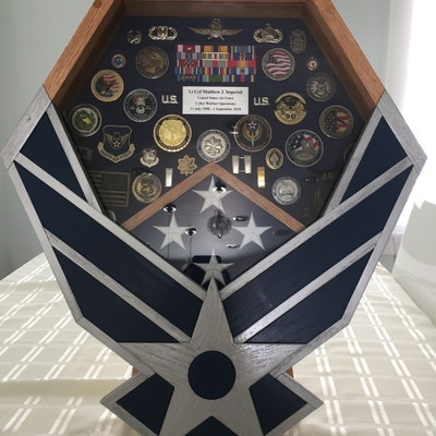 Handcrafted Air Force Shadow Box Silver and Navy Includes Flag - Etsy