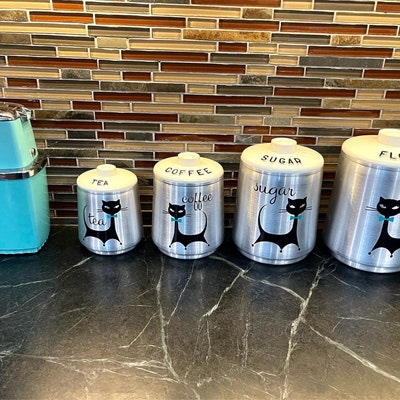 Vinyl DECALS Atomic Kitty Cat Kitchen Canister Cake Bread Vintage ...