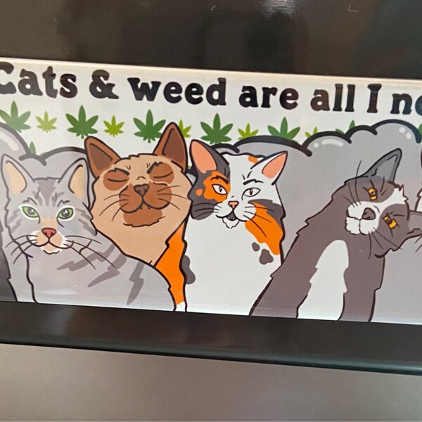 Cats & Weed Are All I Need Magnet, 420 Stoner Kitchen Decor, Funny Cat ...