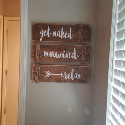 Rustic Set of 3 Wooden Bathroom / Spa Signs relax Unwind - Etsy